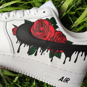Custom Red Rose Drip Air Force 1 Sneaker, Custom Hand Painted Rose Drip ...