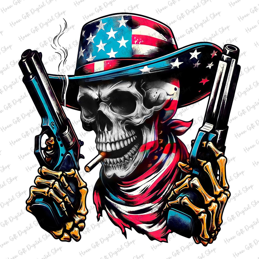 Skull Flag Bullets and Gun, American Flag Skull Png, Memorial Day Png ...