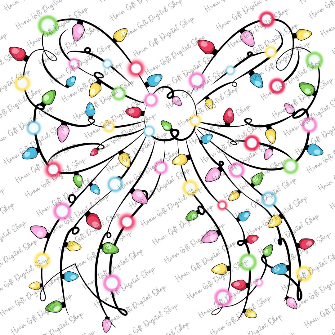 Christmas Light Bow Design Png, Light Coquette Bow Png, Xmas Holiday ...