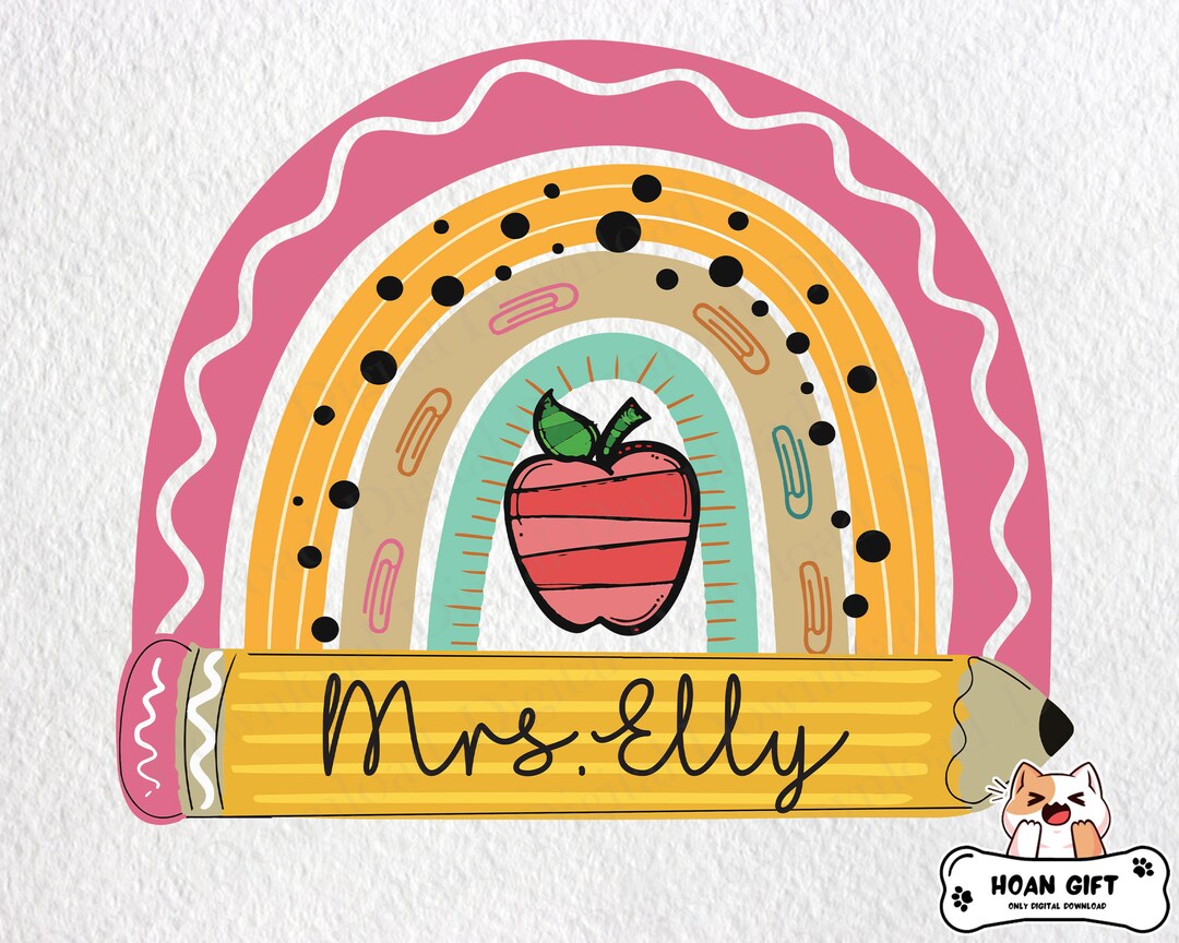 Personalization Back to School Png, Boho Rainbow Teacher Png, School ...