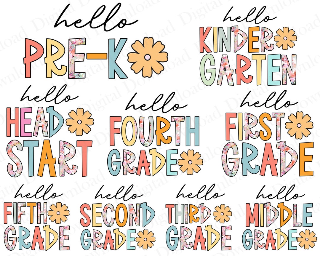 Hello Back to School Png Bundle, Retro School Png, First Day of School ...