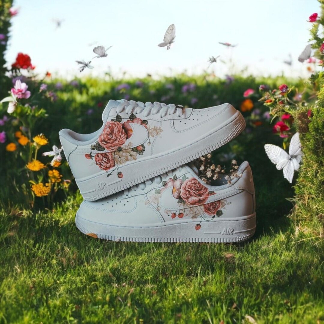 Rose Custom Air Force 1 Sneaker, Custom Hand Painted Rose AF1 Shoes ...
