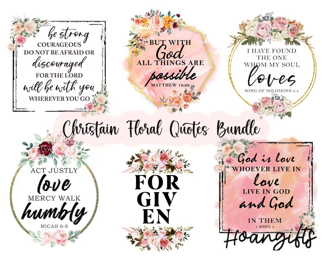 Floral Christian Quote Png Bundle, Christian Png, Religious Png ...