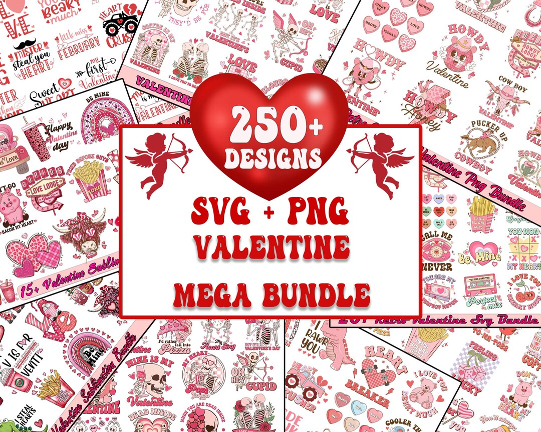 250+ Valentine Mega Bundle, Retro Valentine Png, Valentines Png, Boho ...