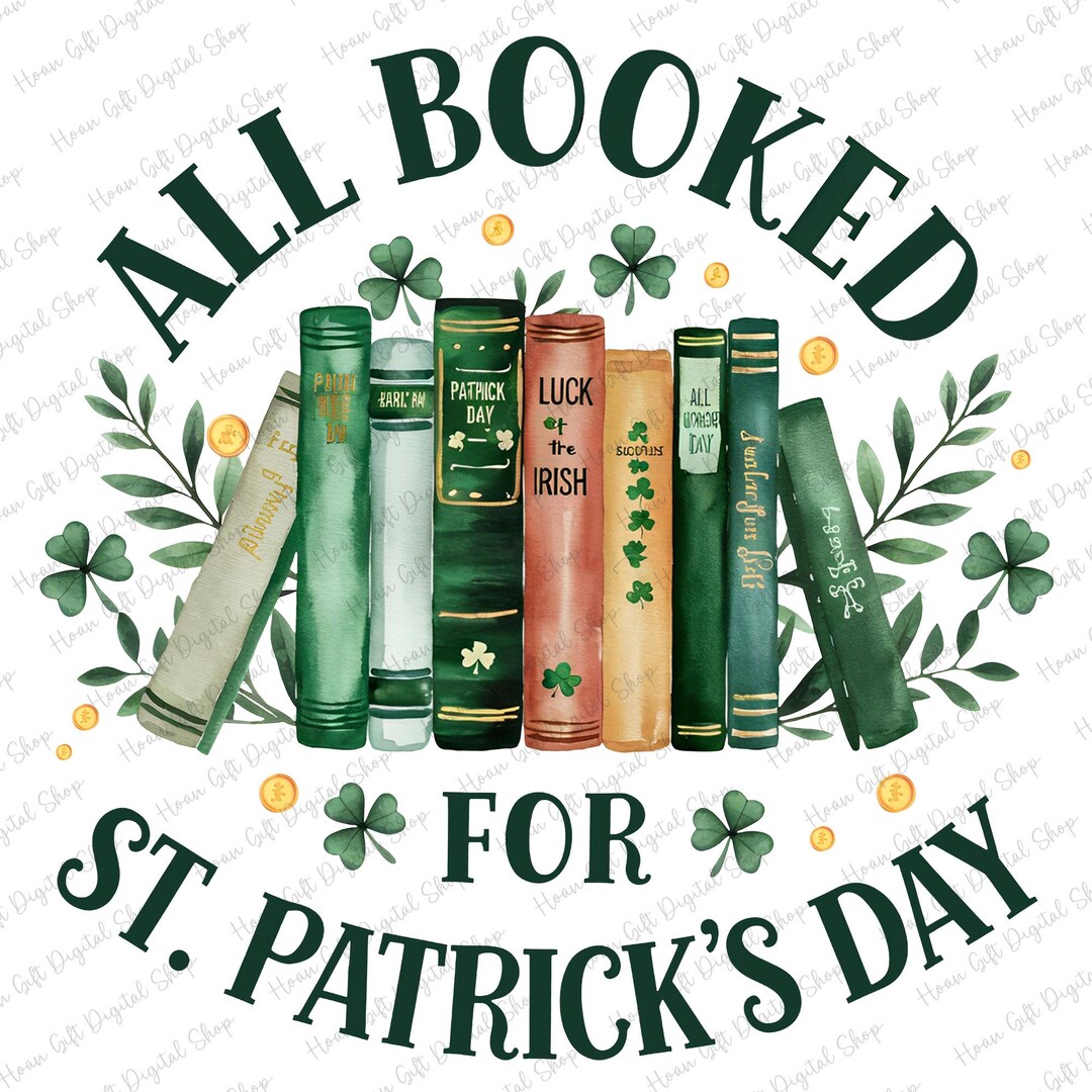 Watercolor All Books St Patrick's Day PNG, Green Shamrock Books PNG ...