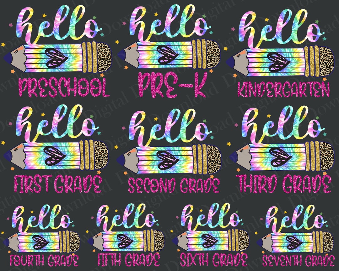 Hello Back to School Png Bundle, First Day of School, Tie Dye Leopard ...