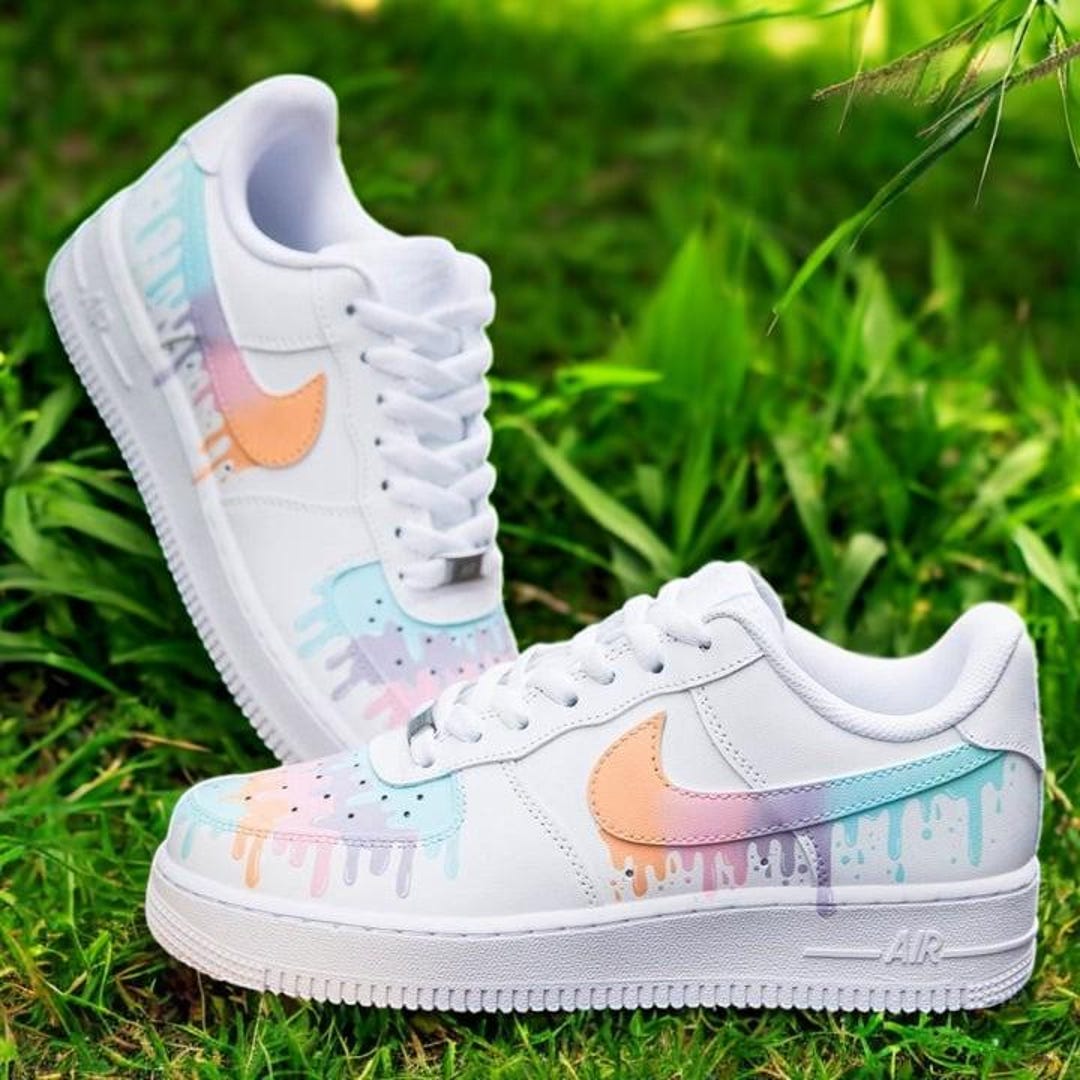 Light Colors Drip Air Force 1 Sneaker, Custom Hand Painted Light Colors ...