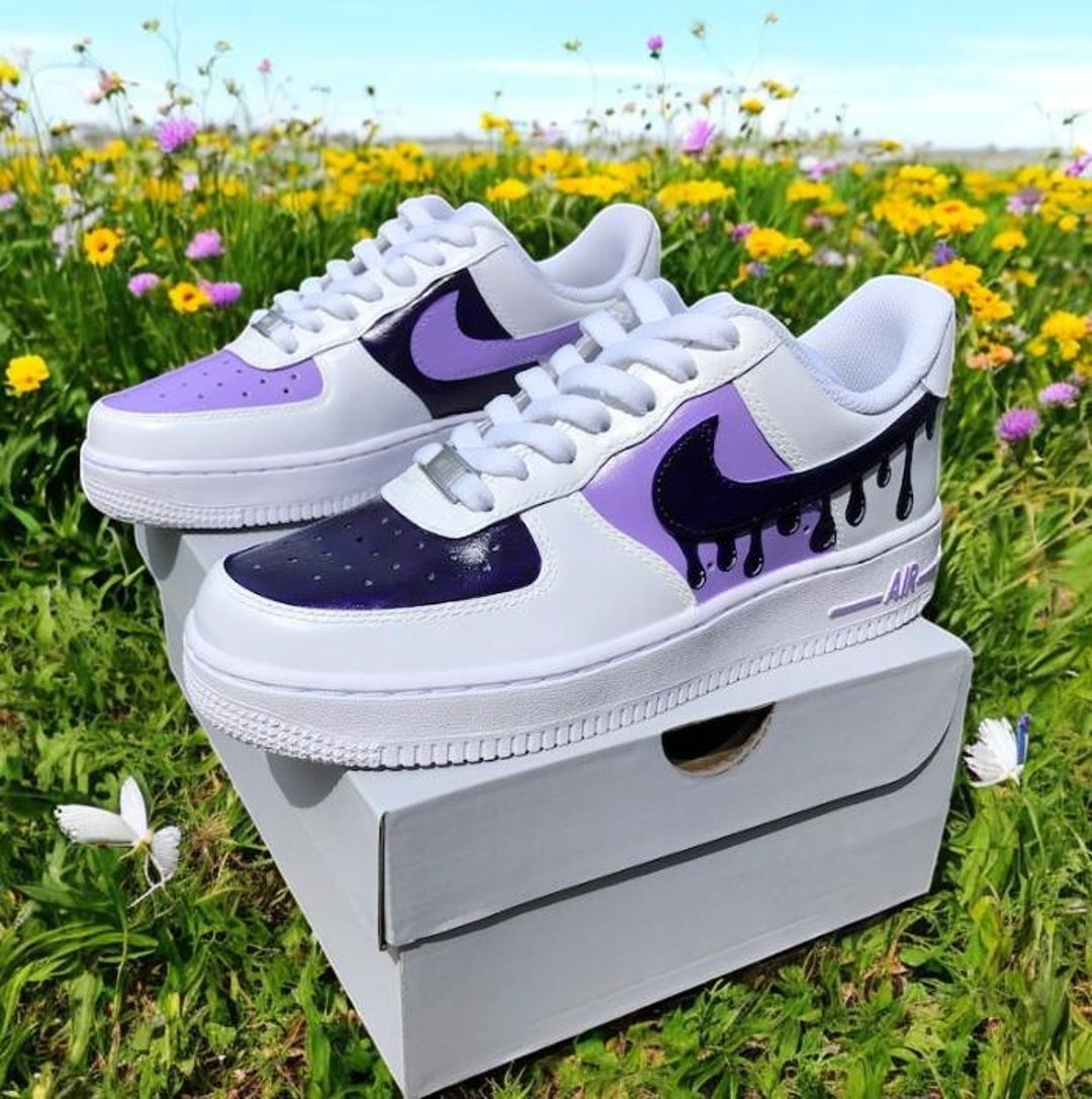 Custom Black Purple Drip Air Force 1 Sneaker, Custom Hand Painted Black ...