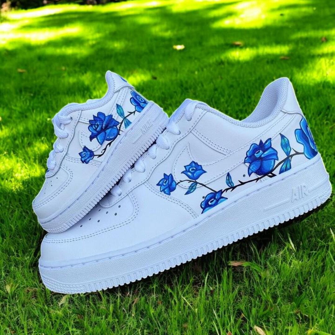 Blue Rose Custom Air Force 1 Sneaker, Custom Hand Painted Blue Rose AF1 ...