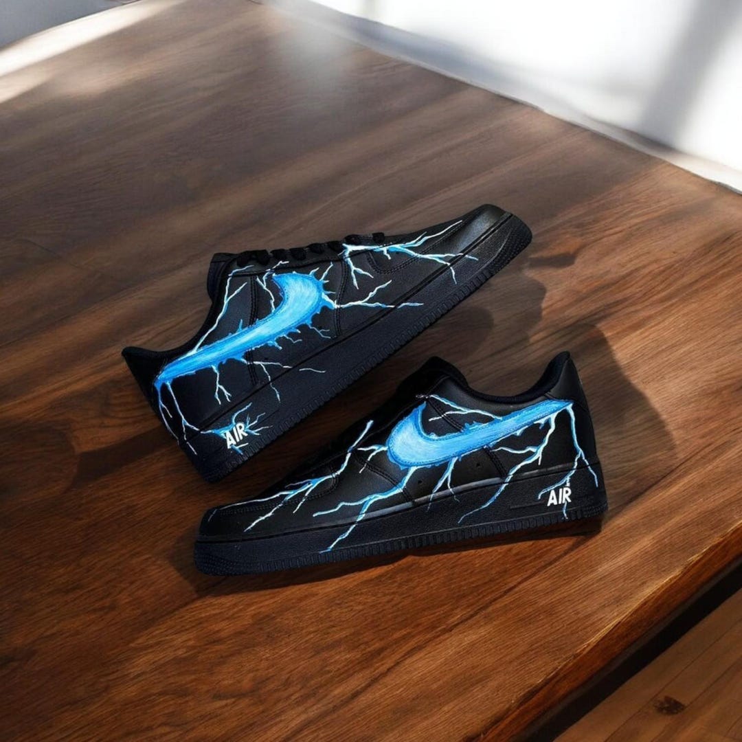 Custom Lightning Blue Air Force 1 Sneaker, Custom Hand Painted ...