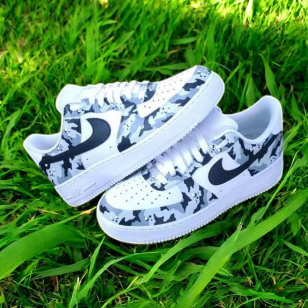Grey Camouflage Custom Air Force 1 Sneaker, Custom Hand Painted Grey ...