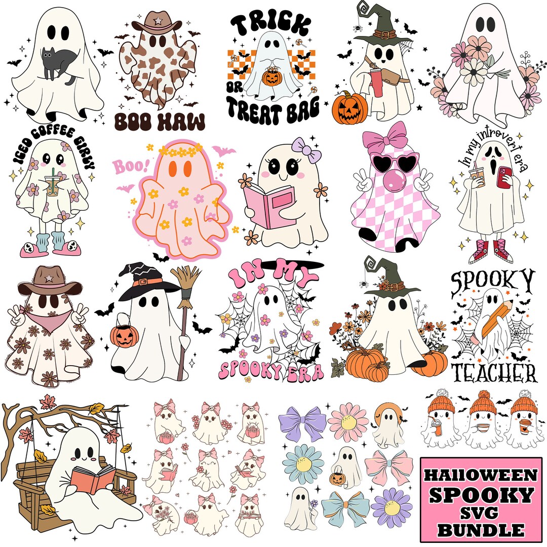 Ghost Bundle Svg, Boo Svg, Ghost Svg, Halloween Shirt Svg, Retro Png ...