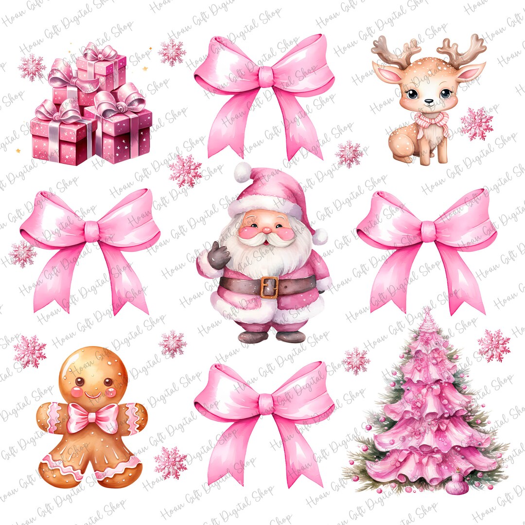 Pink Christmas Design Png, Pink Santa Png, Coquette Pink Christmas Png ...