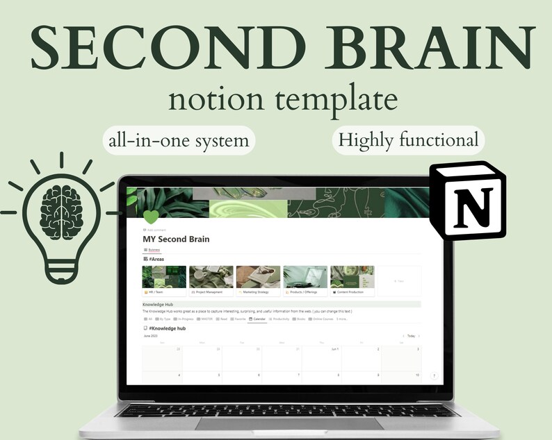 Notion Second Brain Template, Notion Dashboard, Notion Template 2023, Notion Planner, Notion All ...