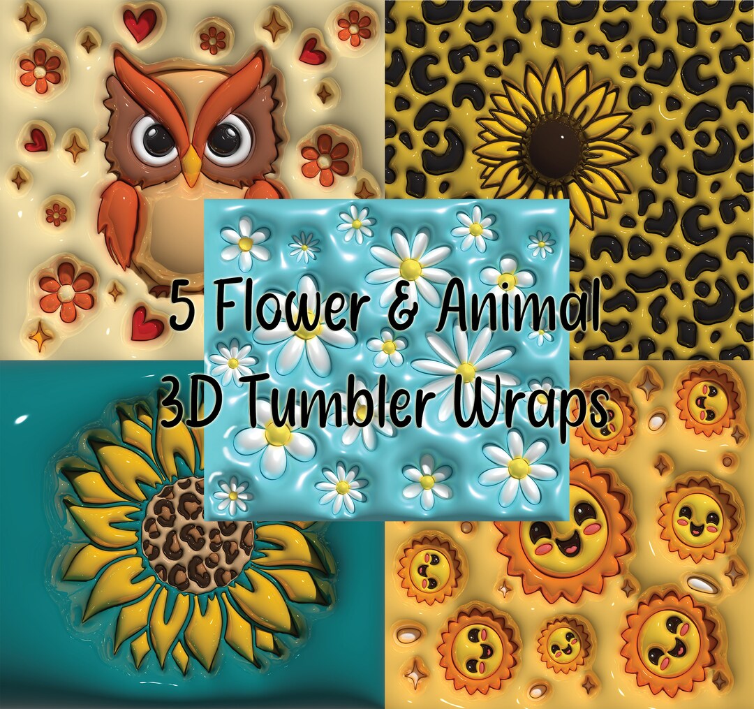 3D Inflated Designs Flowers and Animals Bundle Tumbler - Etsy