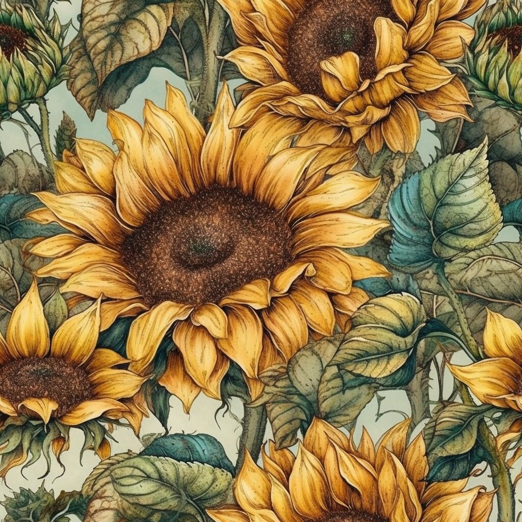 Sunflower Floral Watercolor Seamless Pattern Digital Download - Etsy