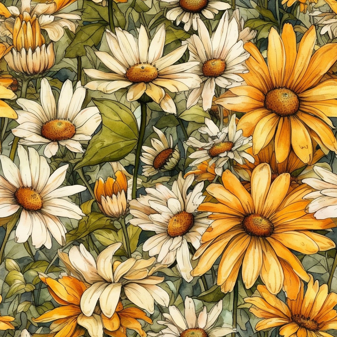 Daisy Floral Watercolor Seamless Pattern Digital Download - Etsy