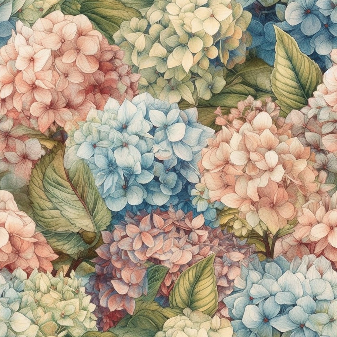 Hydrangeas Floral Watercolor Seamless Pattern Digital Download - Etsy
