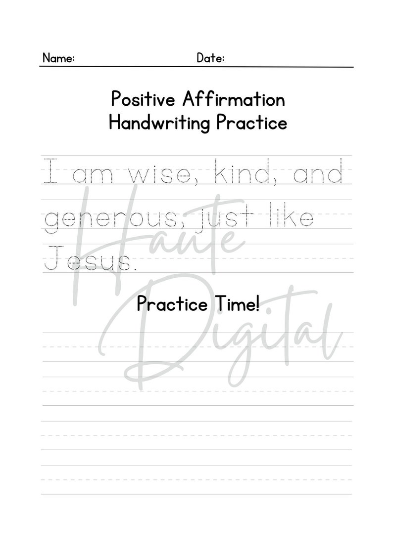 Bible Positive Affirmation Handwriting Practice, Tracing Worksheet ...