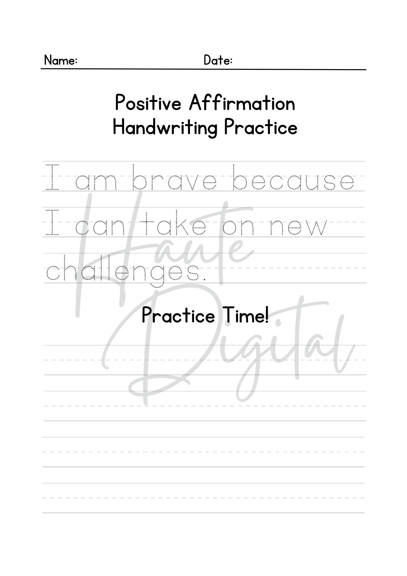Positive Affirmation Tracing Worksheets Printable | Handwriting ...