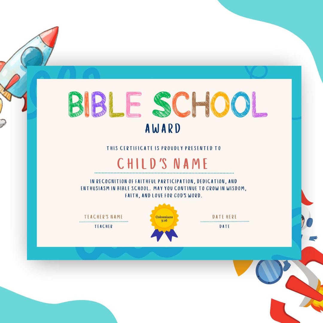 Bible School Award Certificate: Sunday School, Homeschool Diploma ...