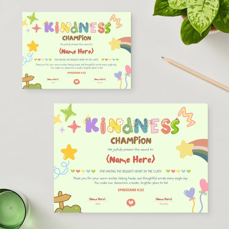 Editable Kindness Champion Certificate: Sunday School Award (canva ...