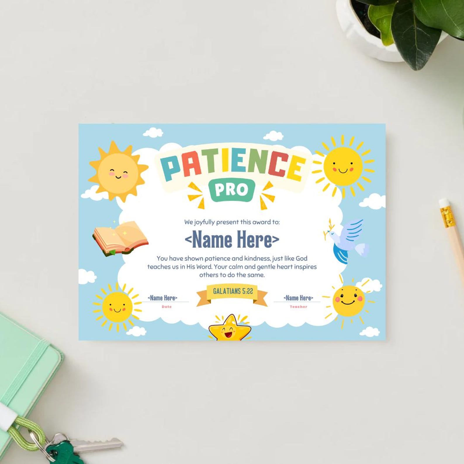 Editable Patience Pro Certificate: Sunday School, Homeschool Award ...