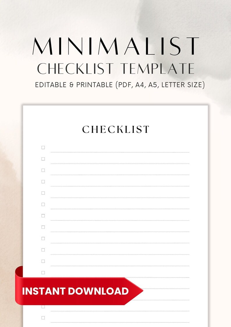 Minimalist Blank Checklist Template Printable & Fillable, Checklist ...