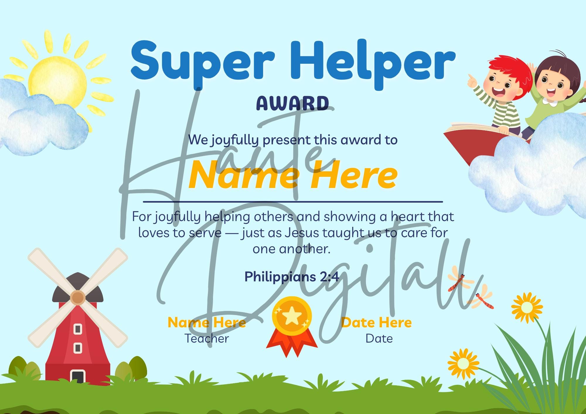 Editable Super Helper Award Certificate: Christian Kids, Homeschool ...