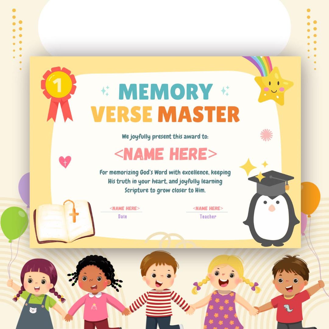 Editable Memory Verse Master Award – Bible Certificate for Sunday ...