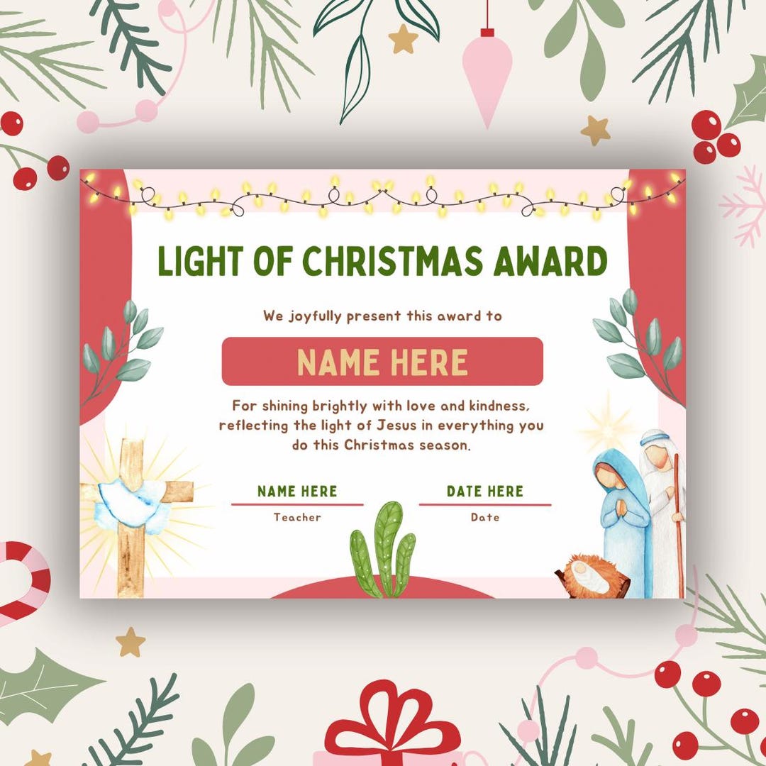 Editable Light of Christmas Award Certificate: Canva Template (digital ...