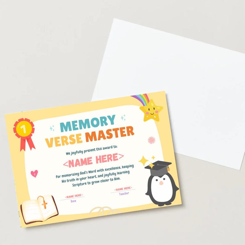 Editable Memory Verse Master Award – Bible Certificate for Sunday ...