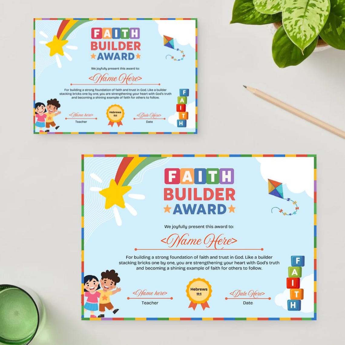 Editable Faith Builder Award Certificate: Sunday School Kids Completion ...