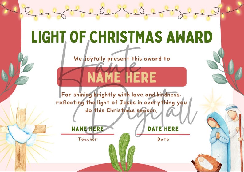 Editable Light of Christmas Award Certificate: Canva Template (digital ...