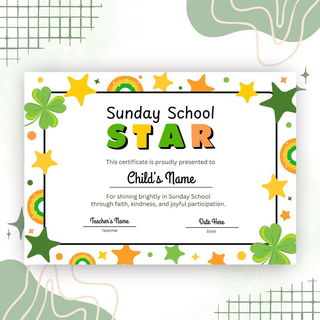 Sunday School Star: Homeschool Certificate, Bible Study, Award Template ...