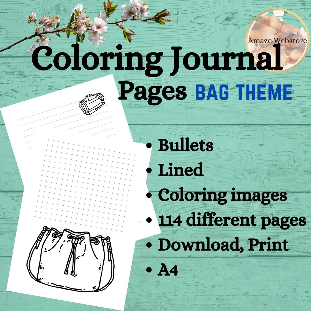 Digital Coloring Journal Pages. 114 Notebook Pages With Coloful Bag ...
