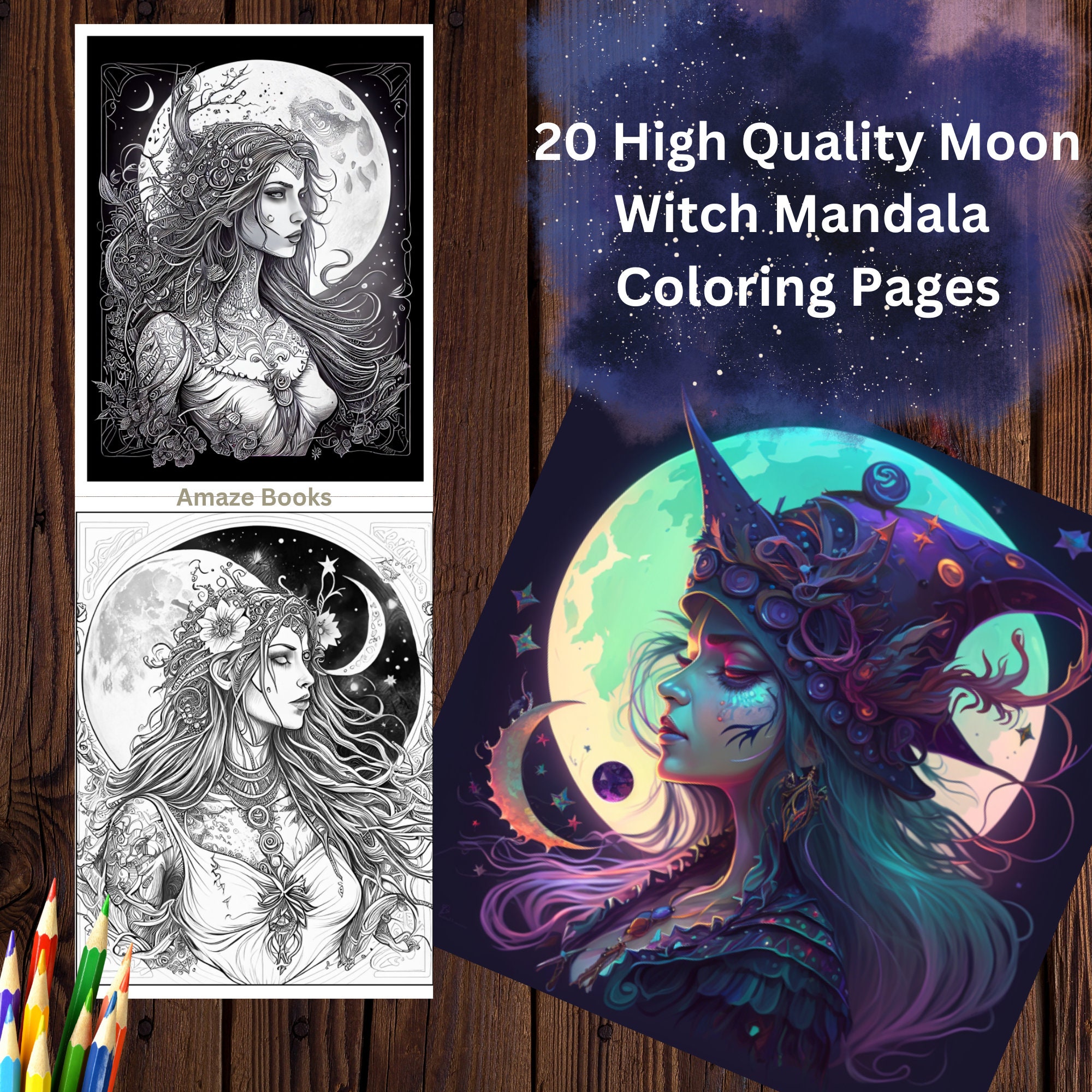 Beautiful Moon Witch Coloring Pages for Adults and Kids. 20 Unique ...