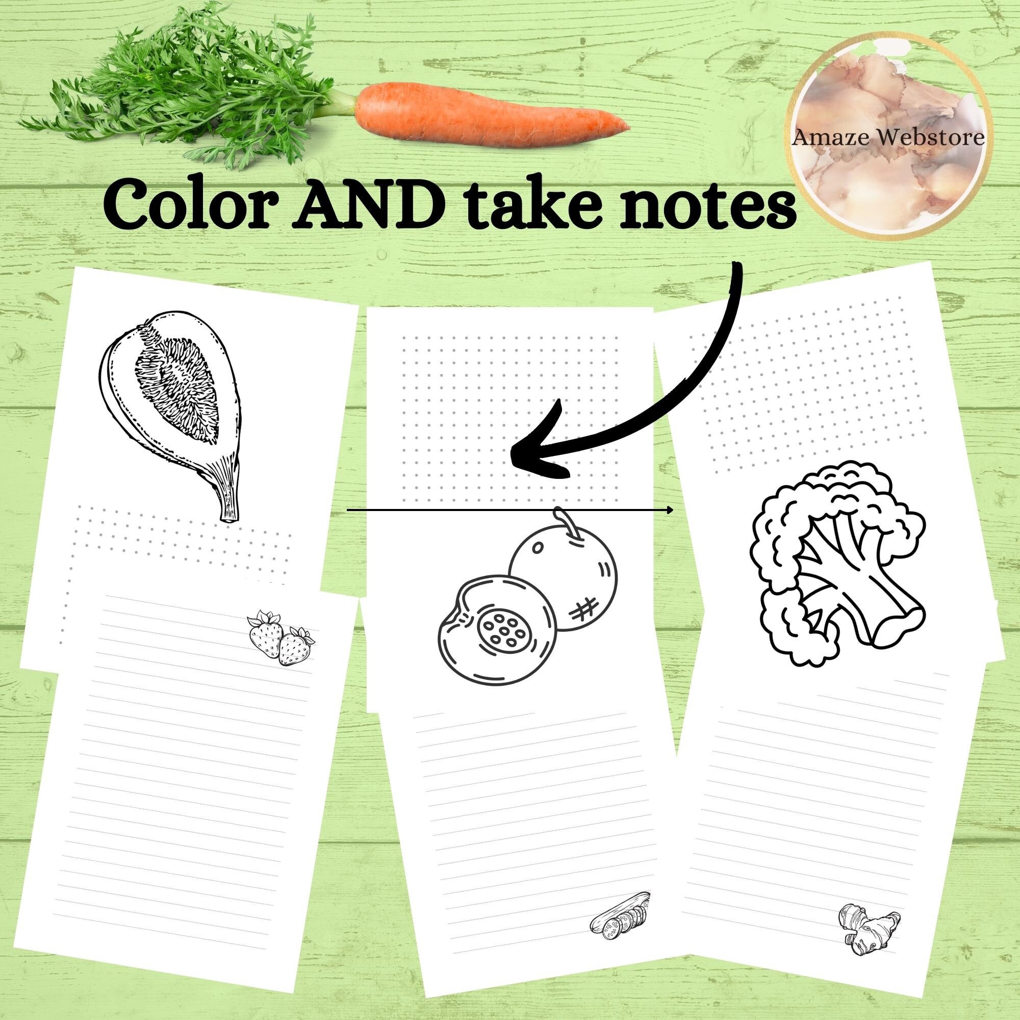 Notebook Journal With Coloring Pages for Adults and Kids With Fruit and ...