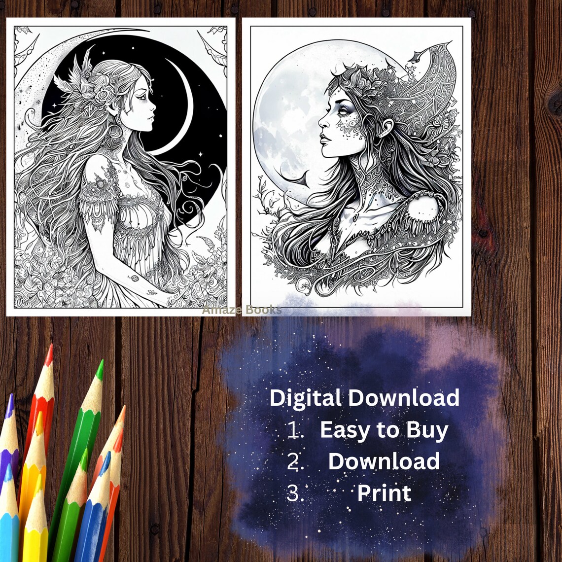 Beautiful Moon Witch Coloring Pages for Adults and Kids. 20 Unique ...