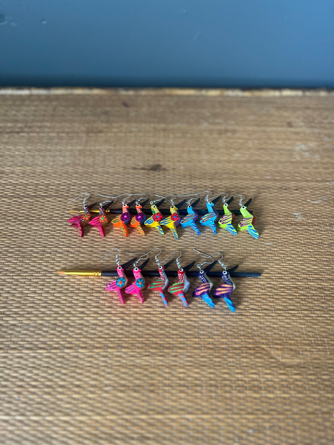 Alebrije Hummingbird Dangling Earrings— Aretes De Colibrí—wood Jewelry ...