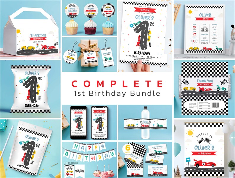 Race Car Party Favors, Fast One Birthday Bundle, First Birthday Party ...