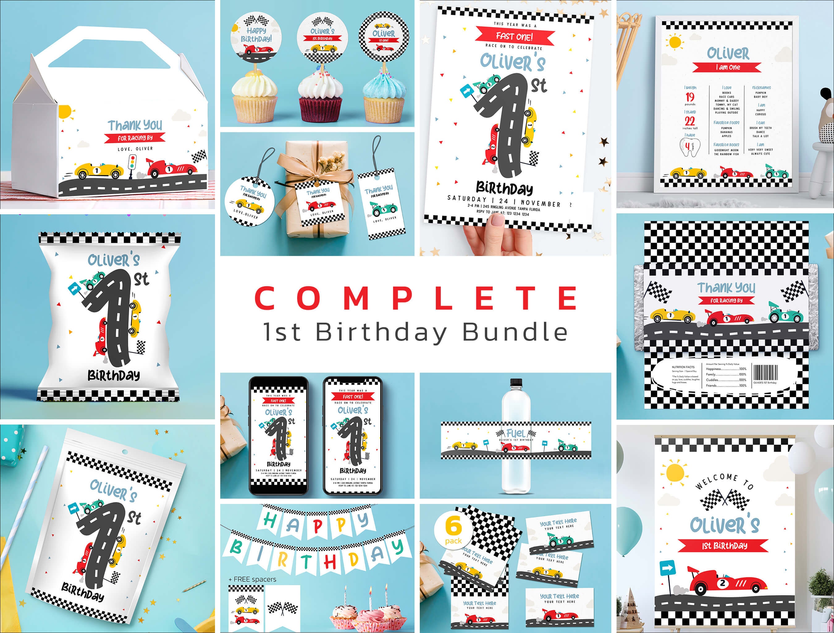 Race Car Party Favors, Fast One Birthday Bundle, First Birthday Party ...