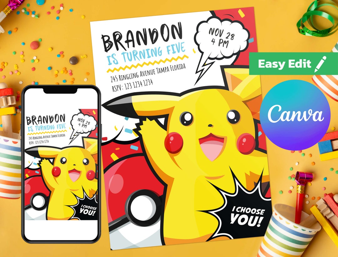 Pokemone Birthday Invitation, Pikachu Birthday Invitation, Printable ...