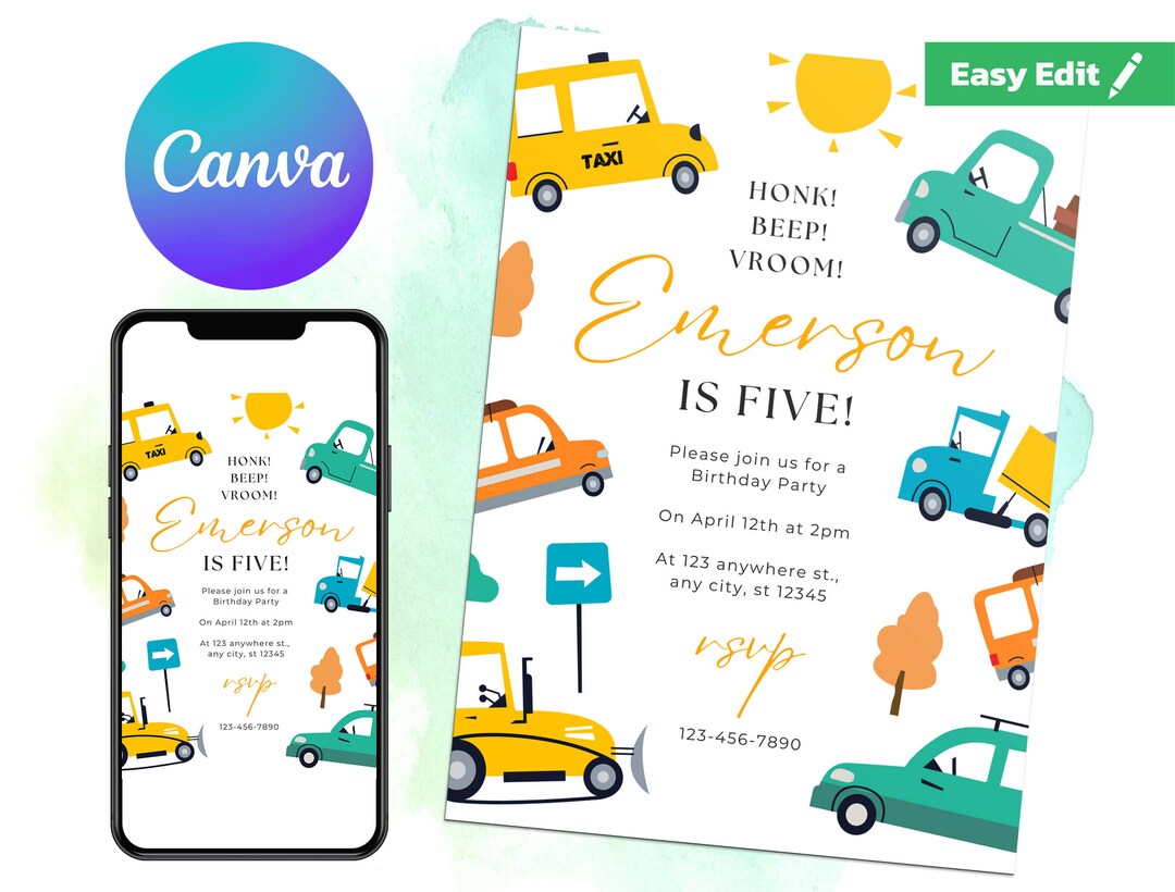 Transportation Birthday Invitation Template, Cars Birthday Invitation ...