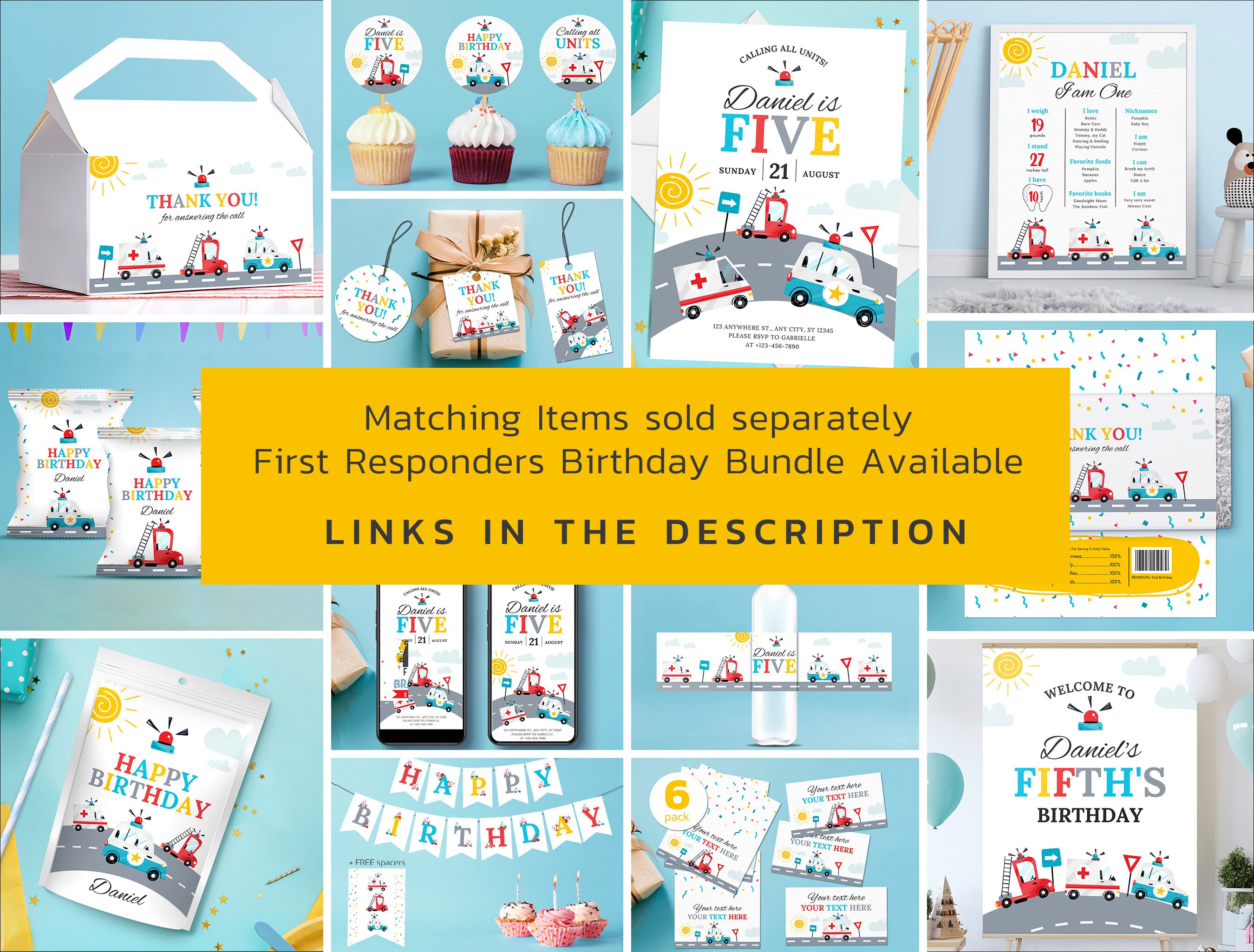 First Responder Happy Birthday Banner Emergency Vehicles - Etsy