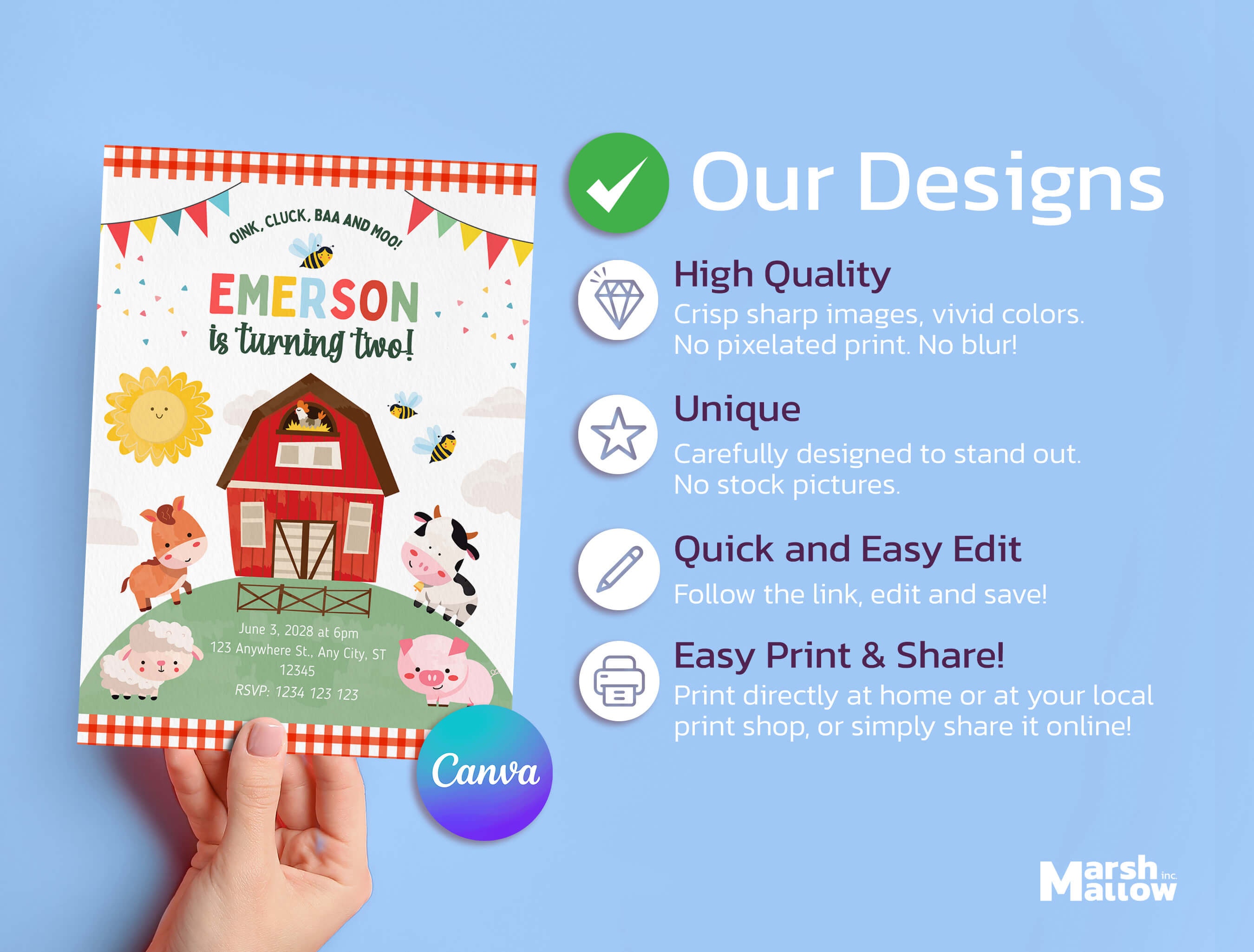 Editable Farm Birthday Invitation Template, Barn Animals Party Invite ...