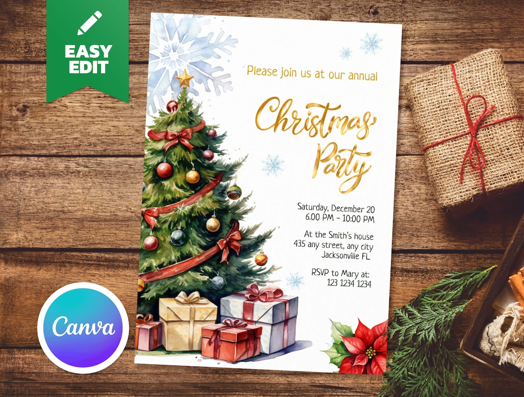 Editable Christmas Party Invitation Holiday Dinner Party - Etsy