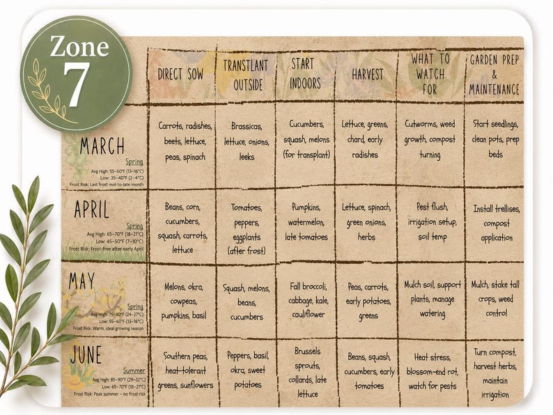Zone 7 Planting Guide PDF | Monthly Vegetable Garden Calendar, Seed ...