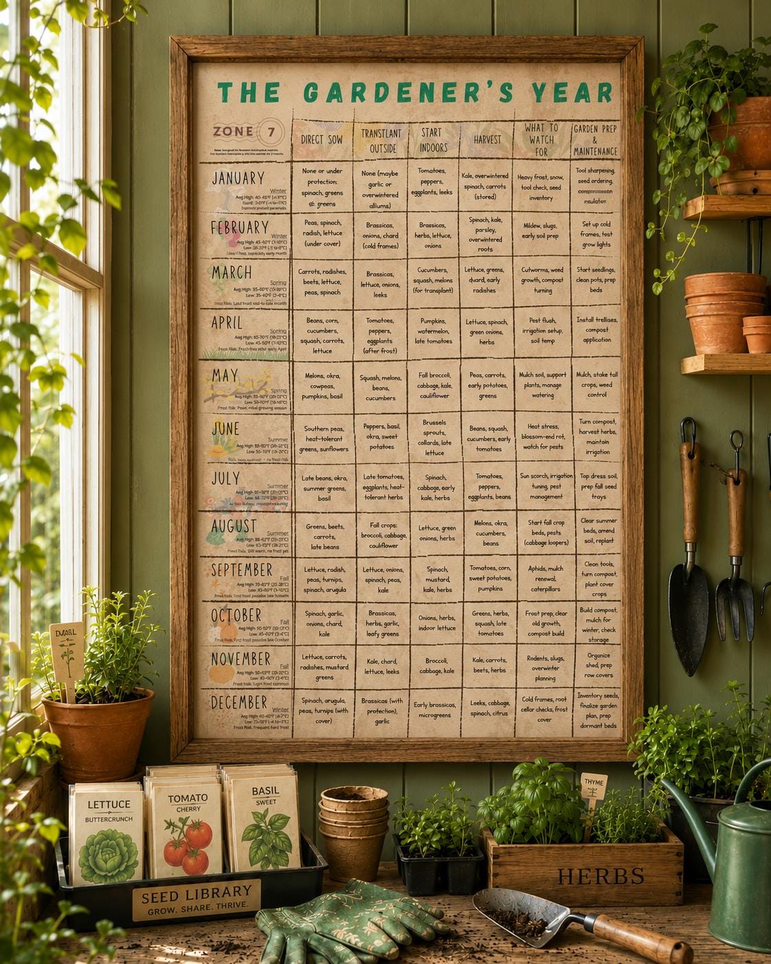 Zone 7 Planting Guide PDF | Monthly Vegetable Garden Calendar, Seed ...