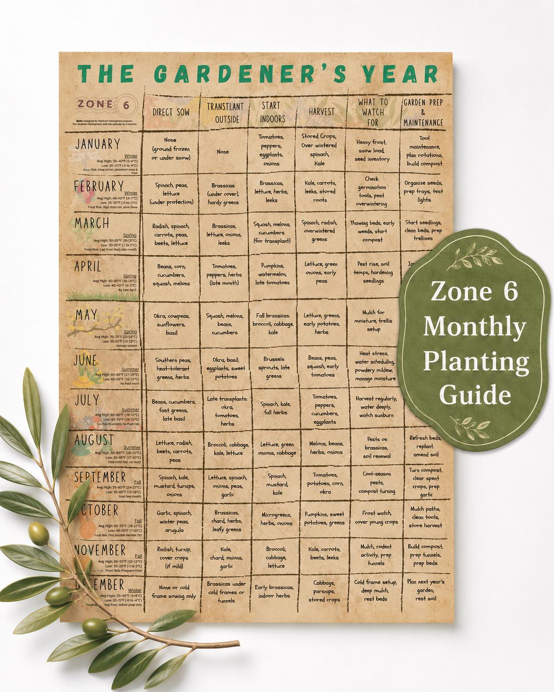 Zone 6 Planting Guide PDF | Monthly Vegetable Garden Calendar, Seed ...